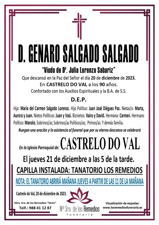 ESQUELAS VERÍN | Genaro Salgado Salgado