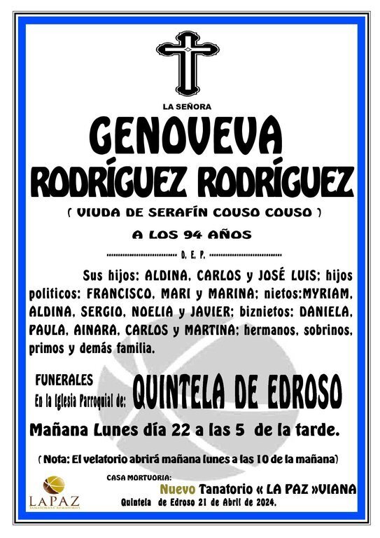 ESQUELAS VIANA | Genoveva Rodríguez Rodríguez